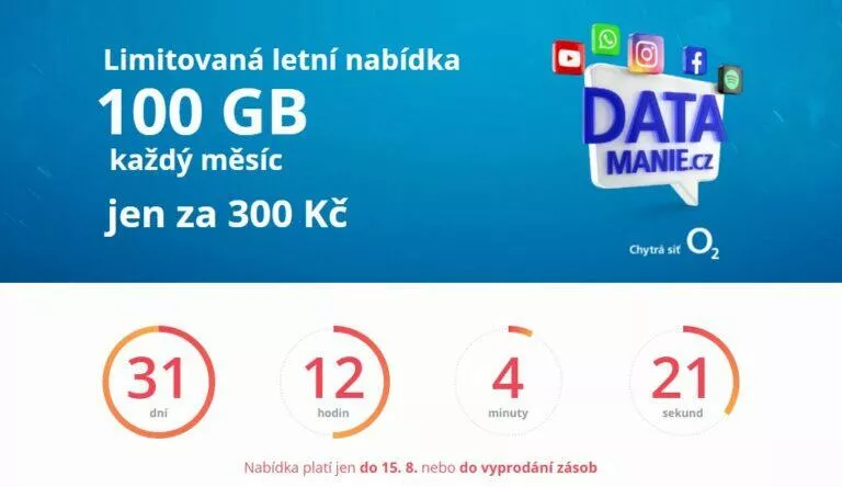 Datamanie od O2 je zpět. Chcete 100 GB dat za tři stovky?